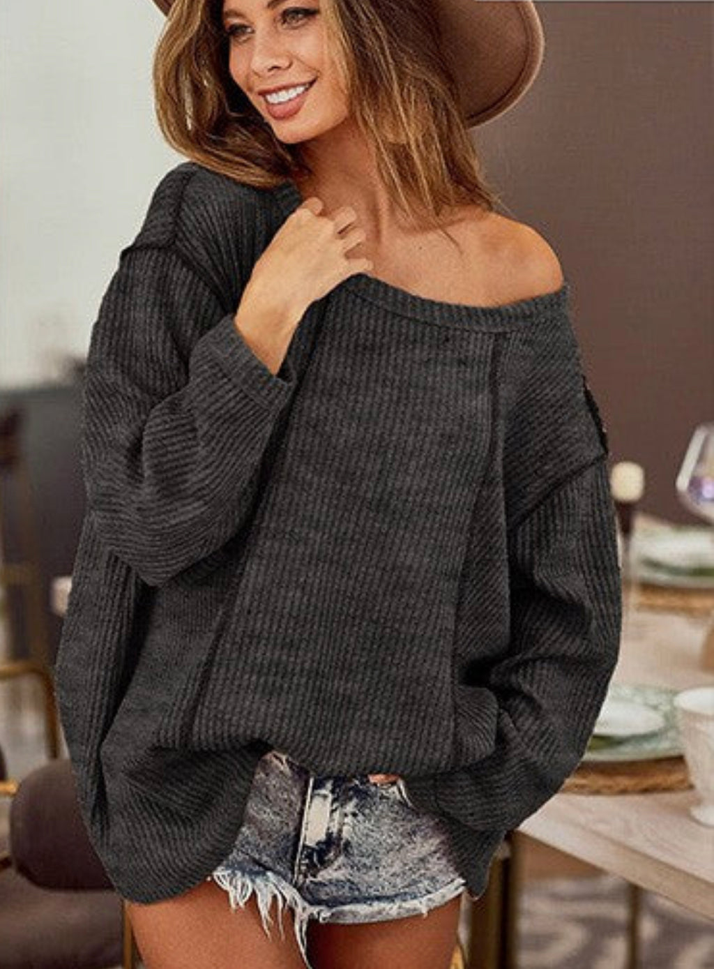 Inside Out Stitched Waffle Sweater – Queens & Castles Boutique